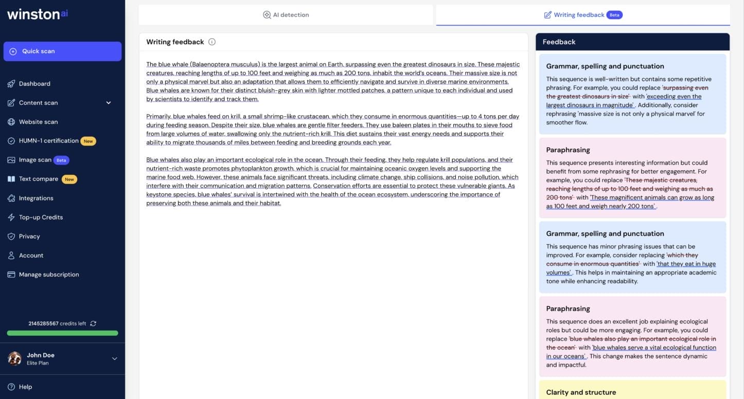 Writing Feedback Tool | Winston AI